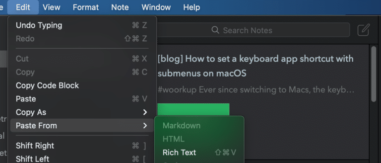 How to set a keyboard app shortcut on macOS (along with submenus)