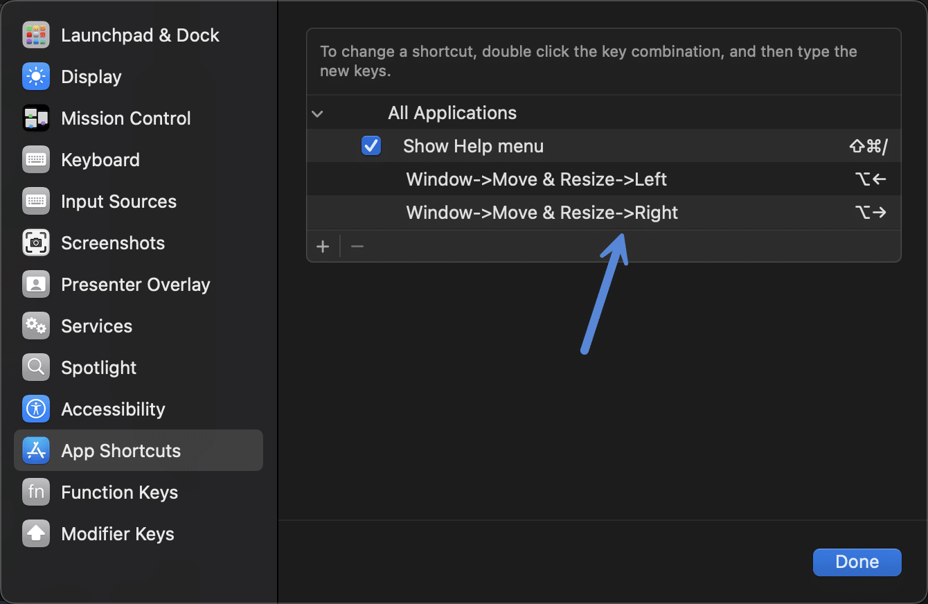 How to set a keyboard app shortcut on macOS (along with submenus)